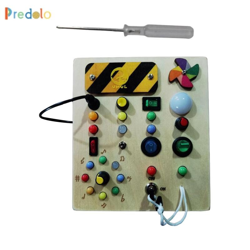 predolo Wooden Sensory Board Button Switch LED Busy Board Developmental ...