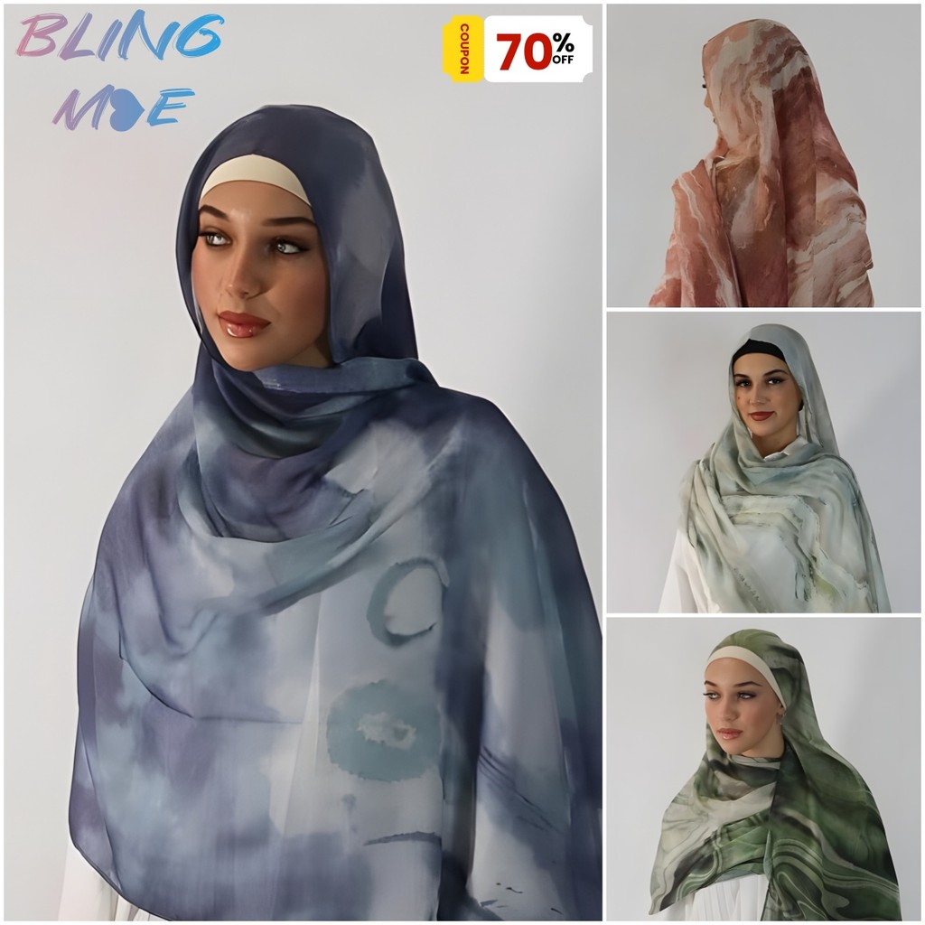 Tudung hijab Selendang, Printed Hijab, Tie-Dye Style, Ethnic Watercolor ...