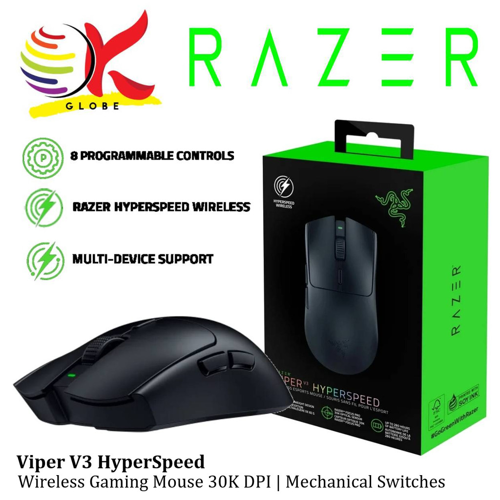 RAZER VIPER V3 HYPERSPEED WIRELESS GAMING MOUSE FOCUS PRO 30K OPTICAL ...