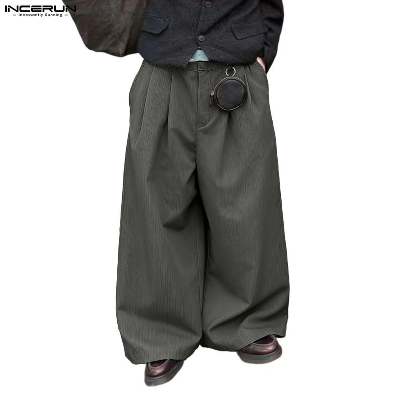 INCERUN Men's Texture Wide Leg Pants | Shopee Malaysia