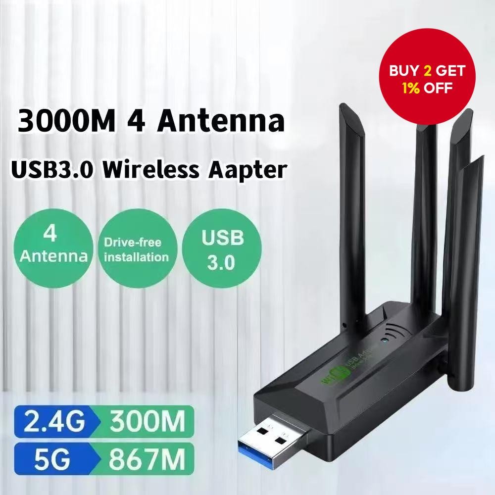 USB WiFi Adapter 3000Mbps Dual Band 2.4G 5GHz Wireless Network Card ...