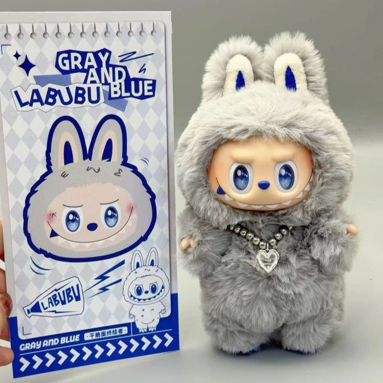 Labubu Zimomo Gray and Blue 3.0 Magnetic Tail Customized Doll Vinyl ...