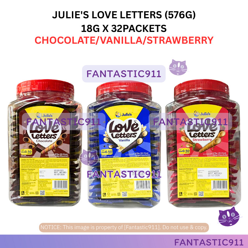 (Halal) JULIE'S LOVE LETTERS WAFER ROLL 18G X 32PACKETS (576G ...