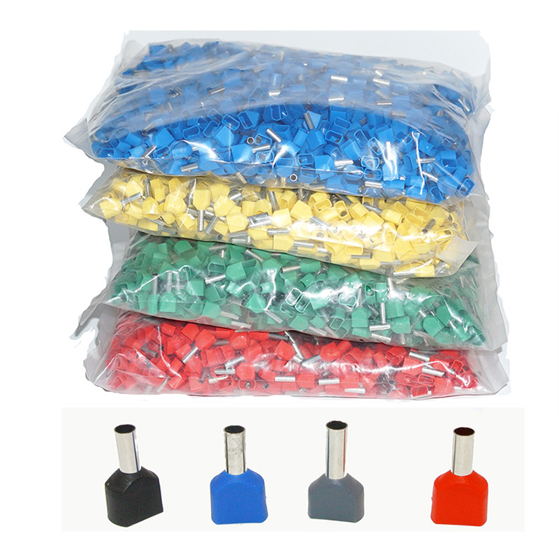 1000PCS Red Copper Insulated Ferrules Cord End Crimp Terminal Double ...