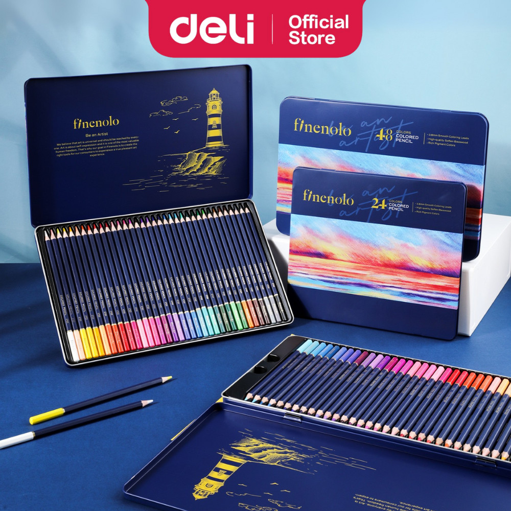 Deli Finenolo Oil-Based/Water-Based Colour Pencil with Metal Case ...