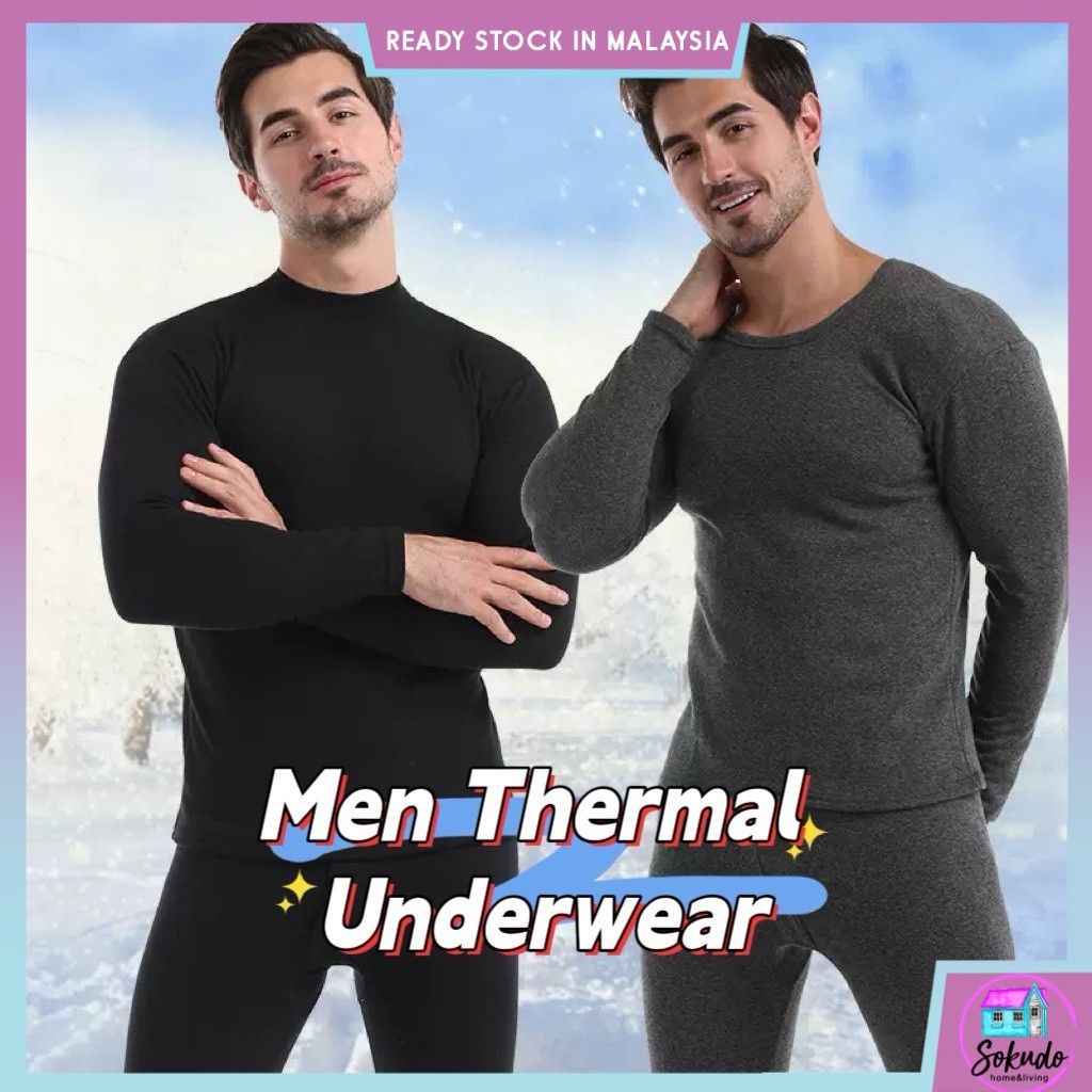 Men Thermal Underwear Set Fleece Lining Cold Weather Warm Long Johns ...
