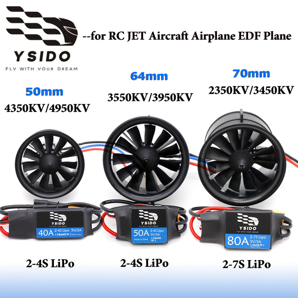 50/64/70mm RC EDF Motor Duct Fan 12-Blades 3S-6S 40A 50A 80A ESC ...