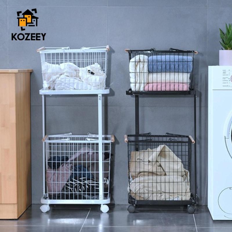 KOZEEY Laundry Cart Lockable Wheels Multifunction Wooden Handles Heavy ...