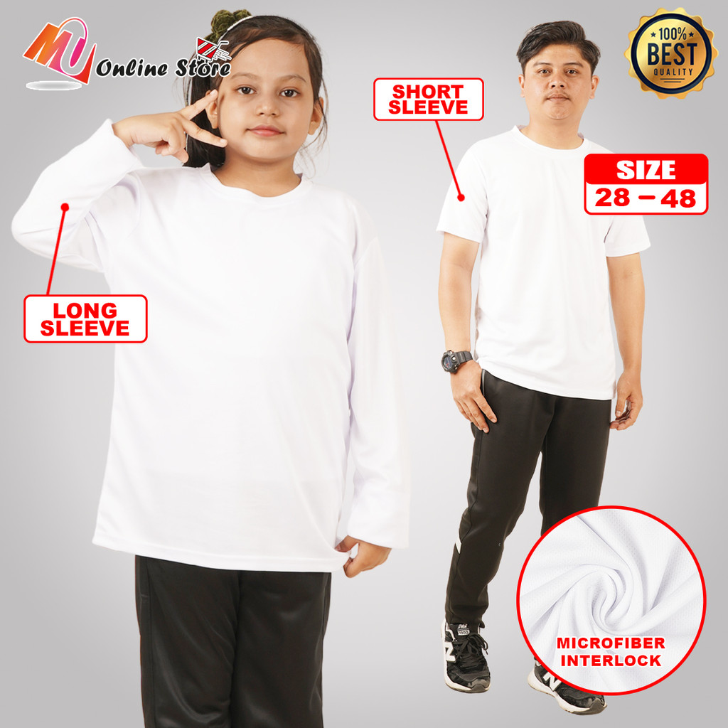 MU JERSEY PUTIH BULAT LENGAN PENDEK & PANJANG / TSHIRT PUTIH MICROFIBER ...
