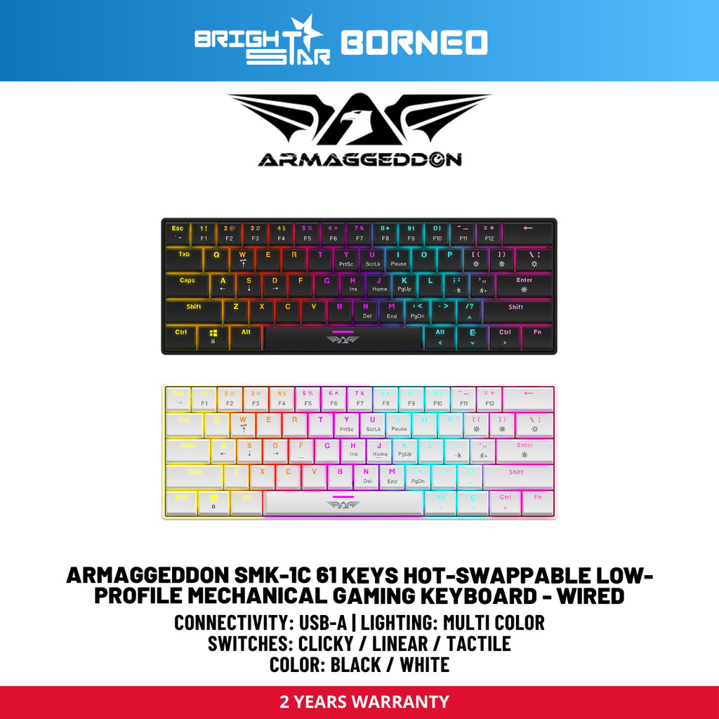 ARMAGGEDDON SMK-1C 61 Keys Hot-swappable Low-profile Mechanical Gaming ...