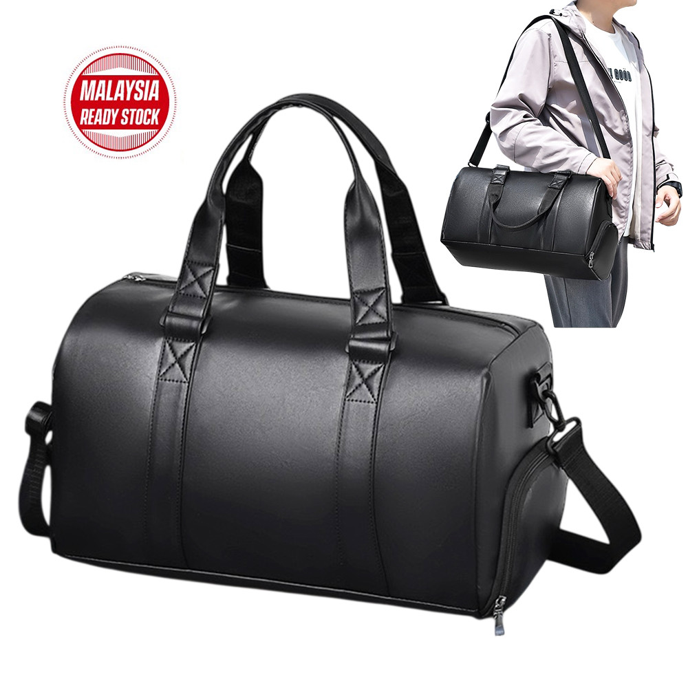 Travel Bag PU Leather Duffel Bag with Shoe Compartment Sling Duffle Bag ...