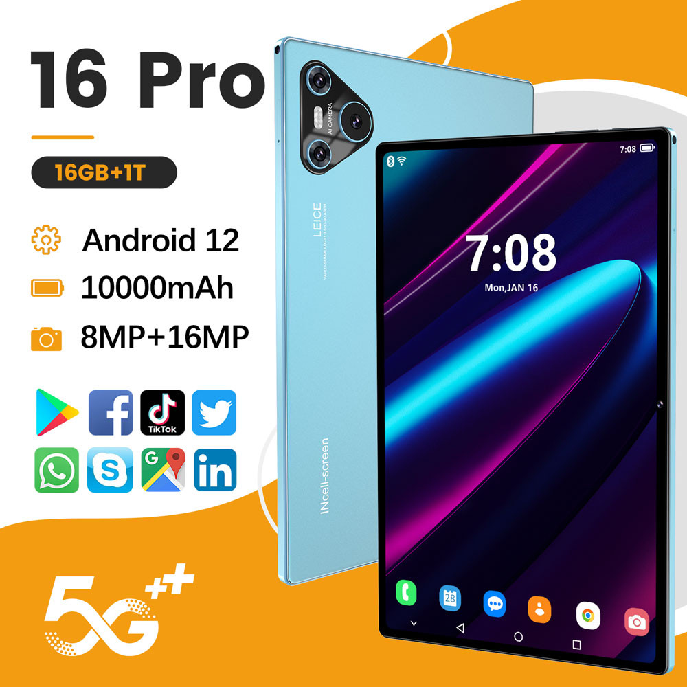 New 16 Pro Tablet pc 11 inch Android 4G 5G Dual SIM Snapdragon 870 Tab PC GPS 10000mAh Tablets ...
