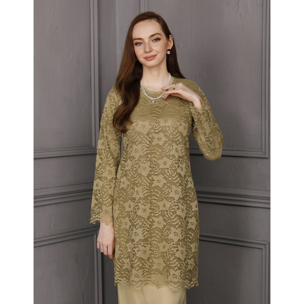 GIO FABRICS BAJU KURUNG PAHANG MODEN ELINA (PALE OLIVE) | Shopee Malaysia