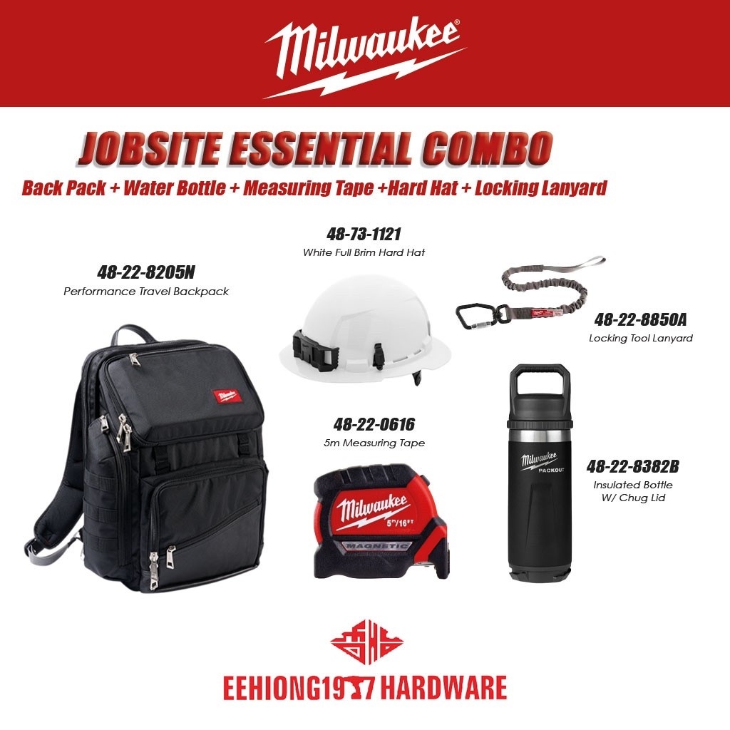 MILWAUKEE Jobsite Essential Combo Bottle Back Pack Measuring Tape ...