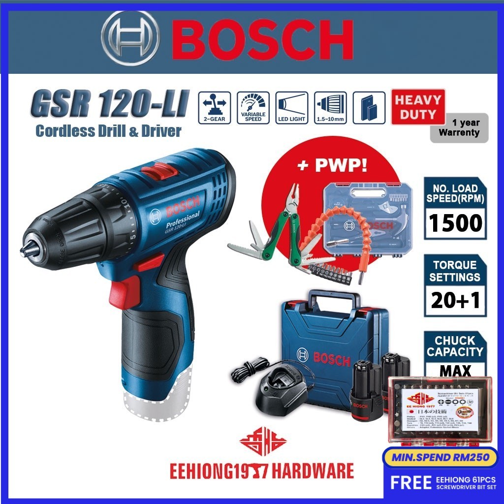 BOSCH GSR 120-LI Professional Cordless Drill Driver Bateri Drill GSR120 ...