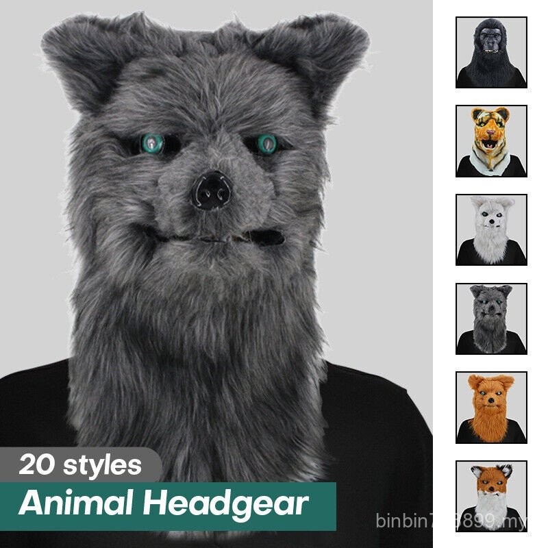 Halloween Fox Masks with Movable Mouth Full Head Dog Wolf Plush Animal ...
