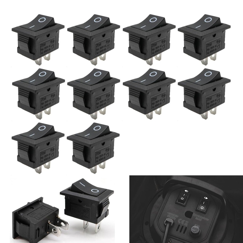 10 Pcs Rocker Switch KCD1-101 Snap-in Boat Toggle Power Switch 2 Pin 2 ...