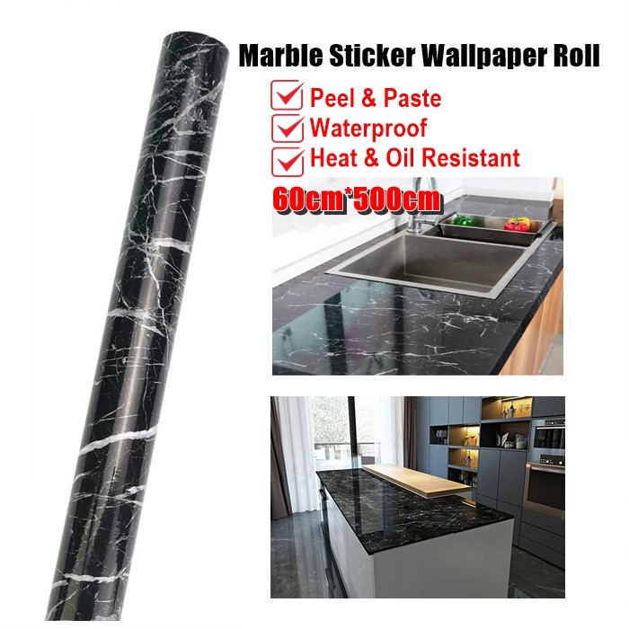5M PET Marble Design Self-Adhesive Wall Sticker Roll – Waterproof & Oil ...