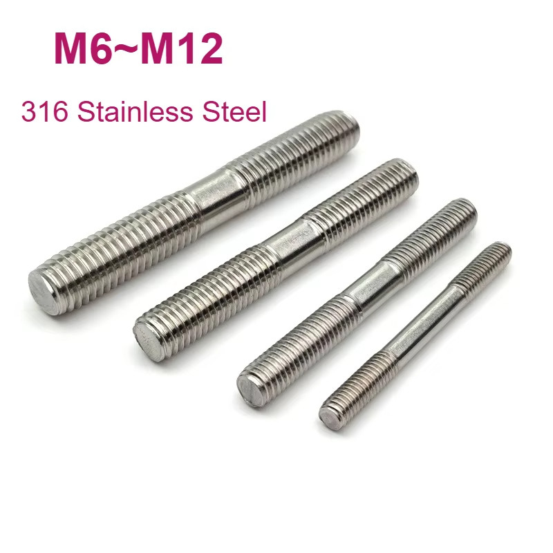 M6 M8 M10 M12 316 Stainless Steel Double End Thread Rod Stud Screw Bolt Dual Head Thread Bar ...
