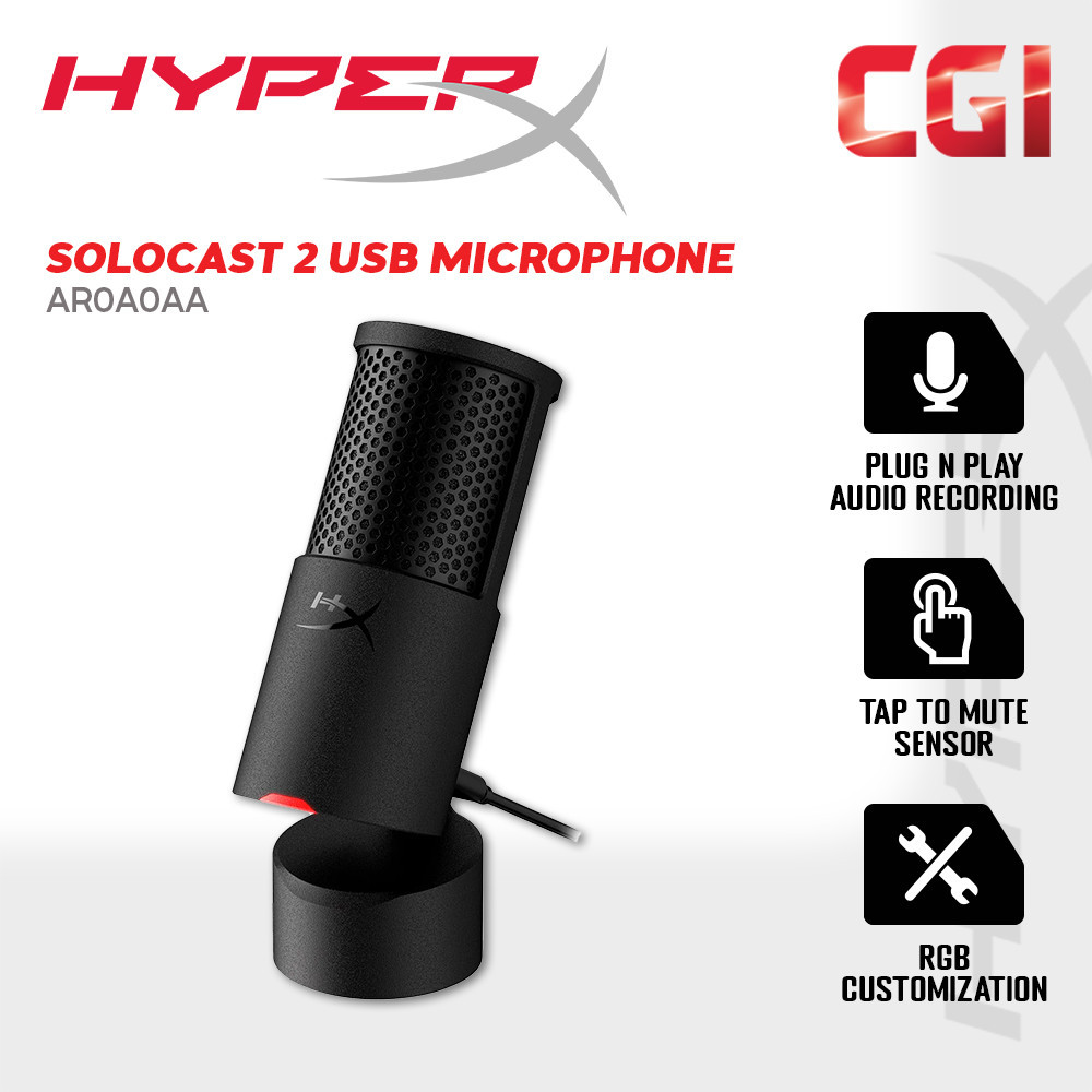 HyperX Solocast 2 Built-In Shock Mount & Pop Fillter USB-C Gaming PC Microphone - HPRX-AR0A0AA ...