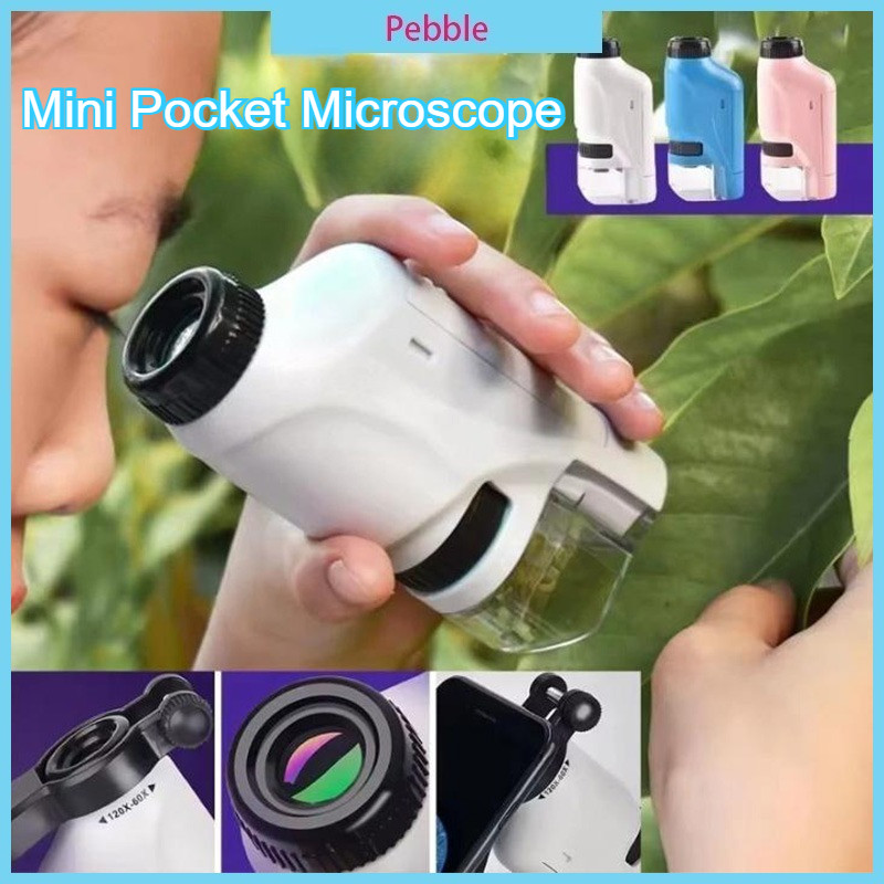 60-120X Mini Pocket Microscope Portable Handheld Microscope LED Lights ...