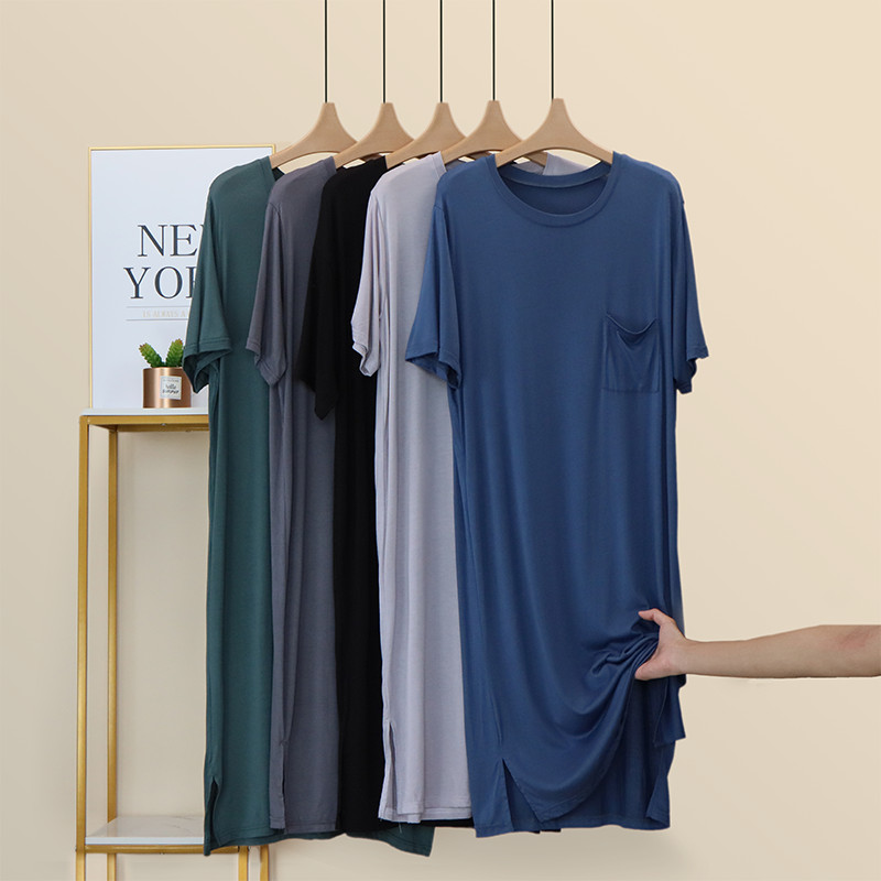 Baju Tidur Modal Lelaki Pakaian Longgar Jubah Mandi Lengan Pendek ...