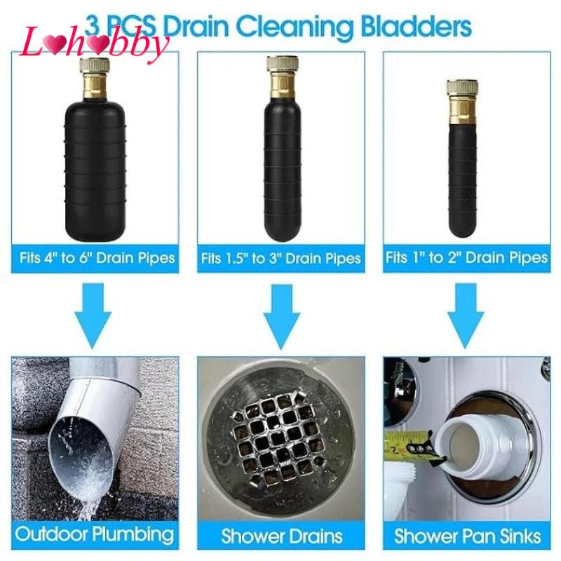 [Lohobby] 3 Pieces Cleaning Bladder for 1 to 6 Inch Drain Pipes Drain ...