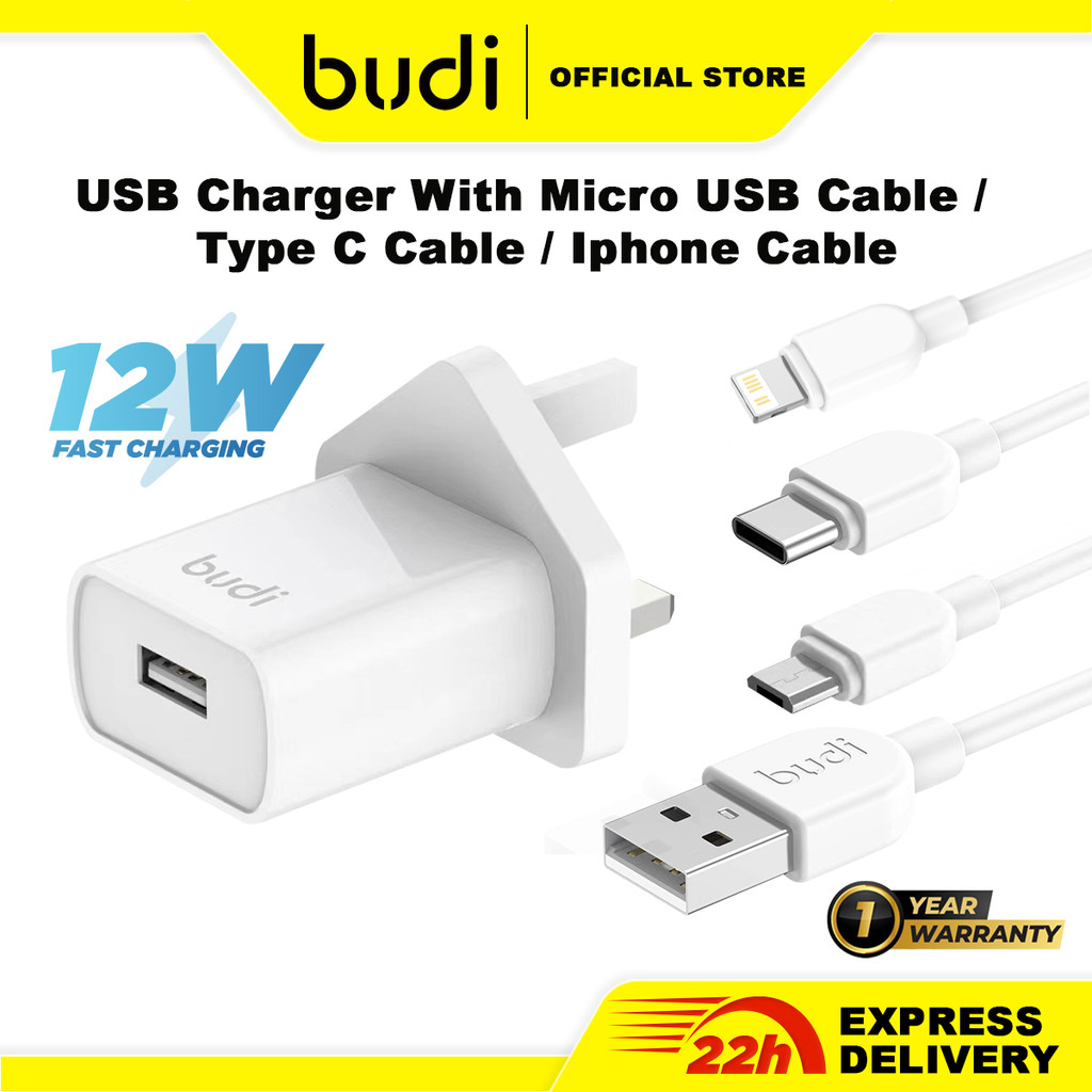 Budi Charger Adapter Fast Charging USB Plug With Type C & Micro USB ...