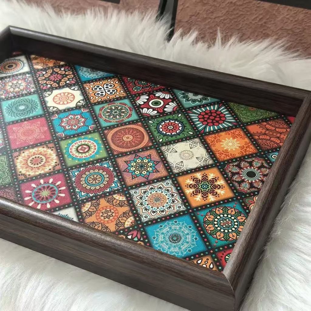 Bohemian Style Solid Wood Serving Tray - Decorative Square Snack ...