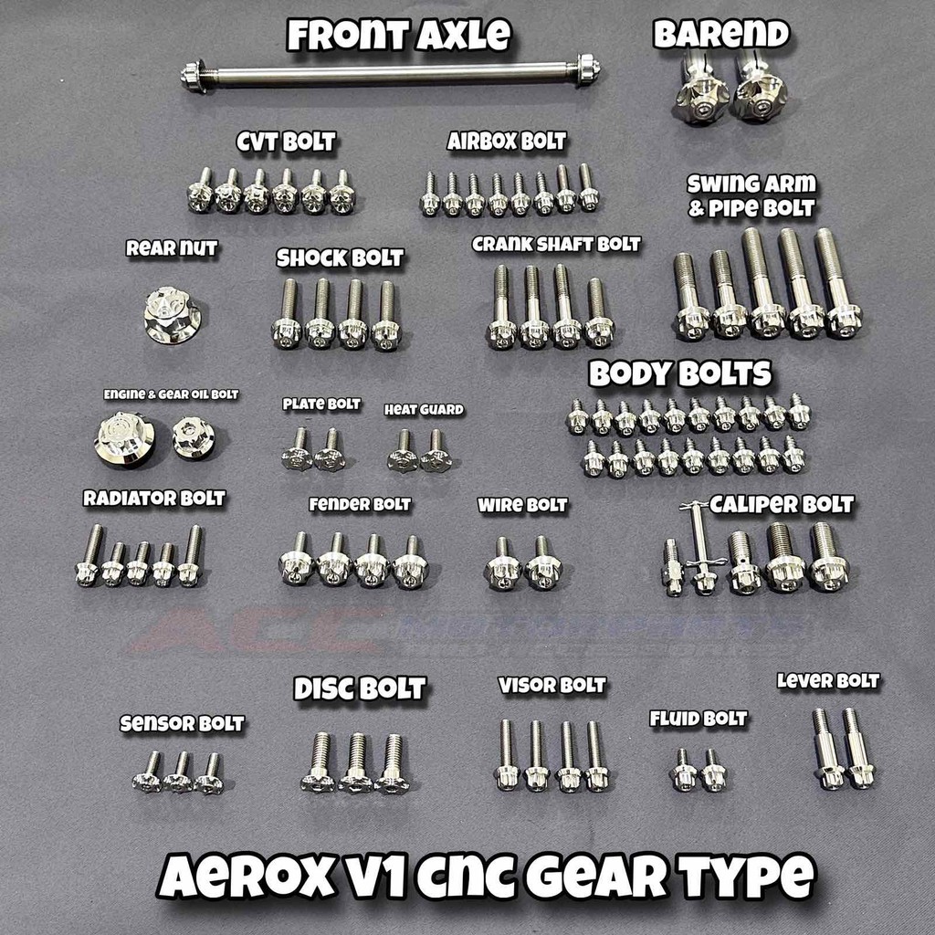 AEROX V1 / V2 CNC BOLTS (SOLD PER PARTS) CNC GEAR TYPE - STAINLESS ...