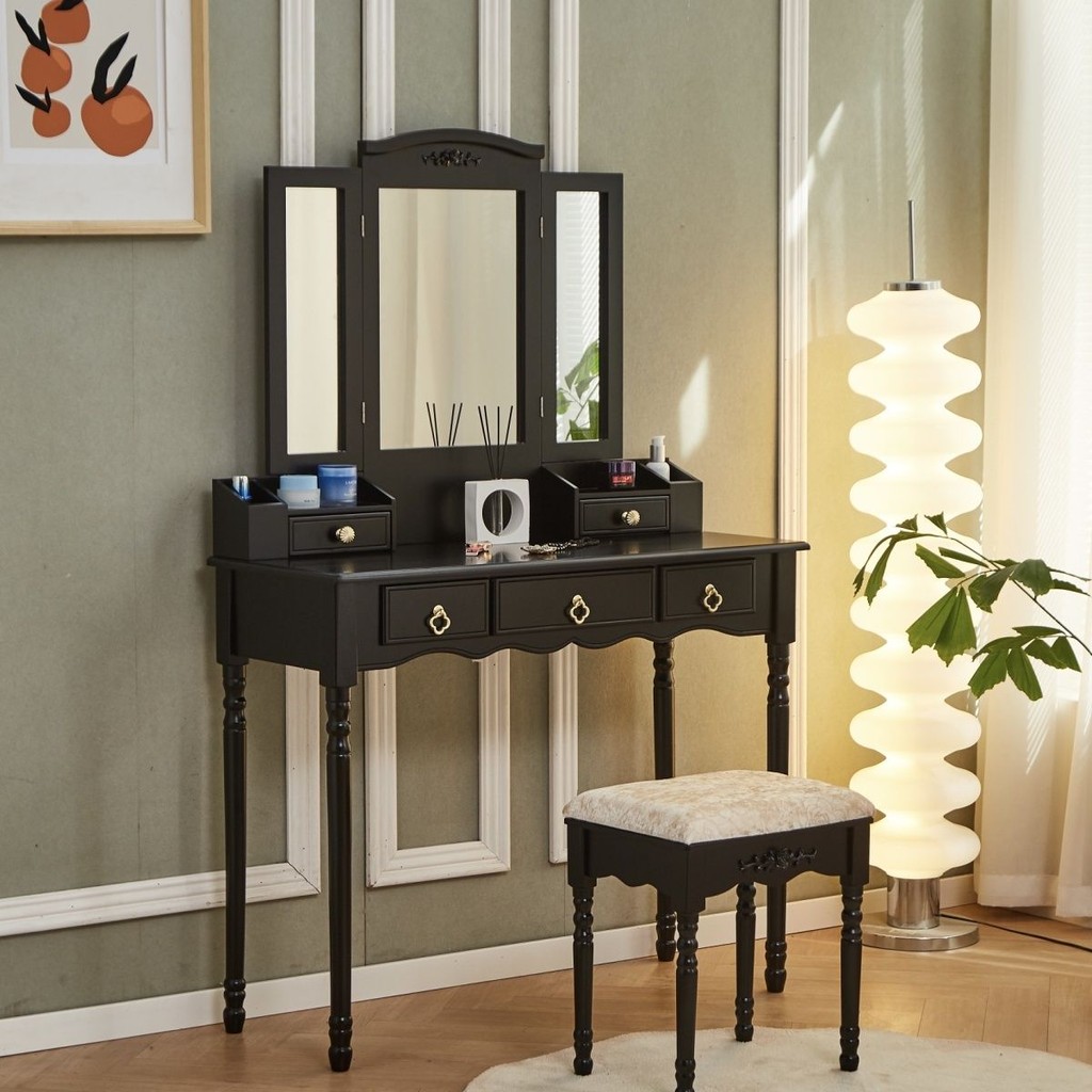 American dressing table with makeup chair Vintage solid wood dressing ...