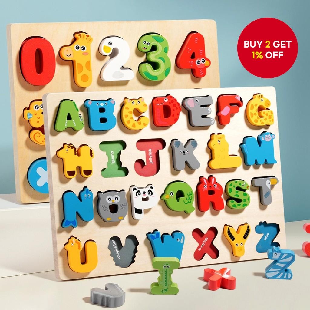 Wooden Alphabet And Number Learning Board For Toddlers Preschool ...