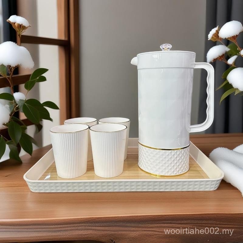 Modern Gaya PET Bahan Jug dan Cawan Set 5 dalam 1 dengan Trim Emas ...