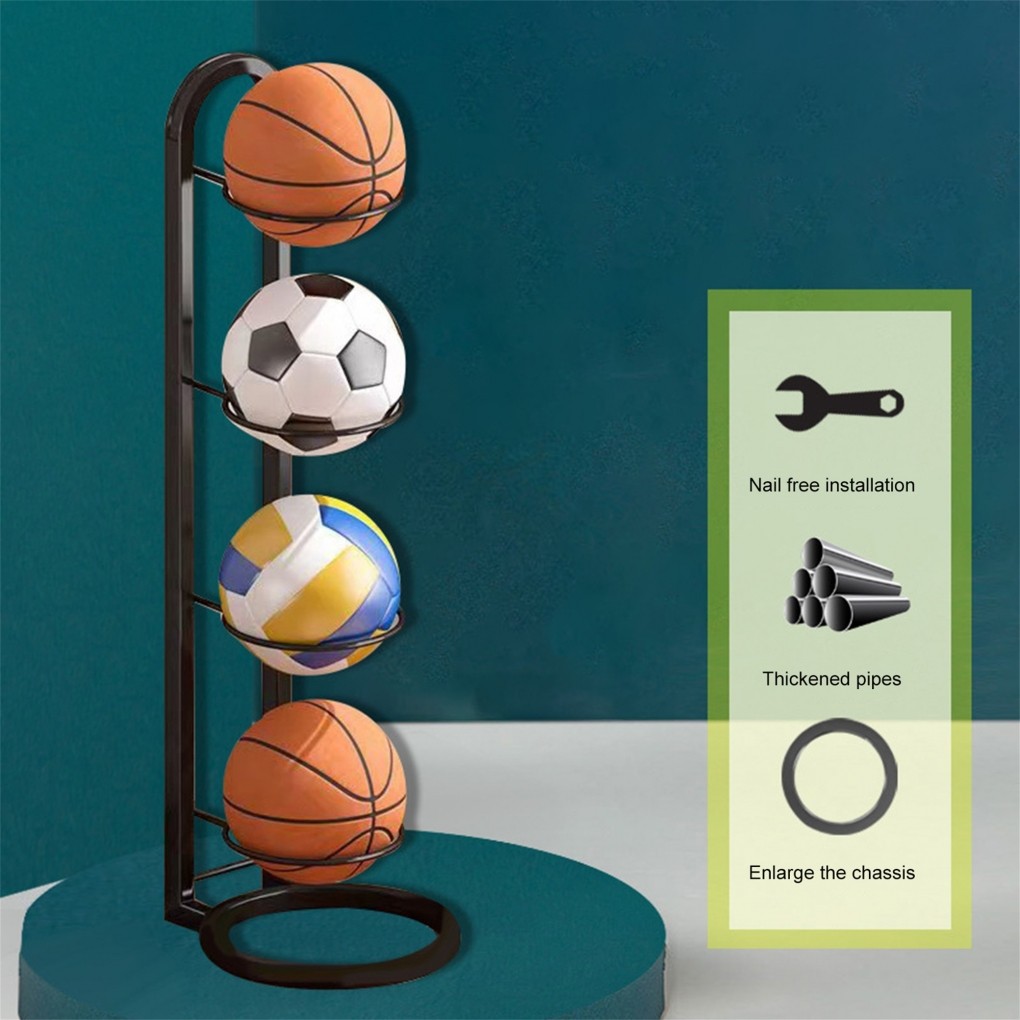 Basketball Ball Rack 4 Tier Ball Storage Holder Freestanding Garage ...