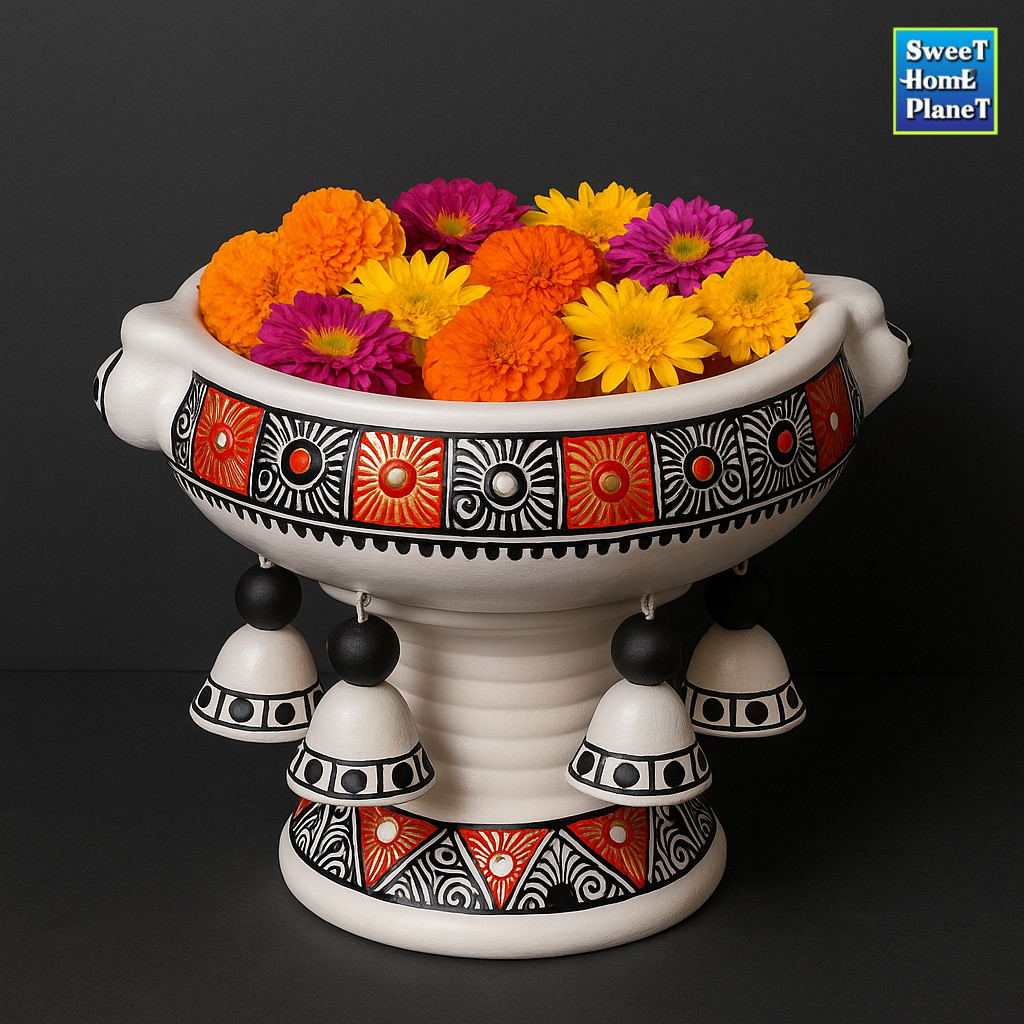 Handmade Terracotta Uruli Pot with Stand – Decorative Urli Flower Bowl ...