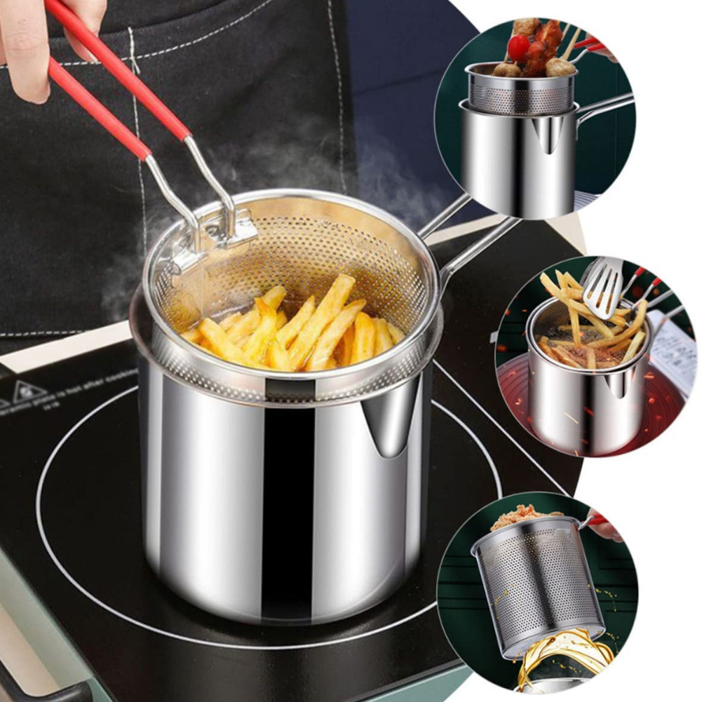Stainless Steel Tempura Small Deep Frying Pan Tempura Fryer Pan with ...
