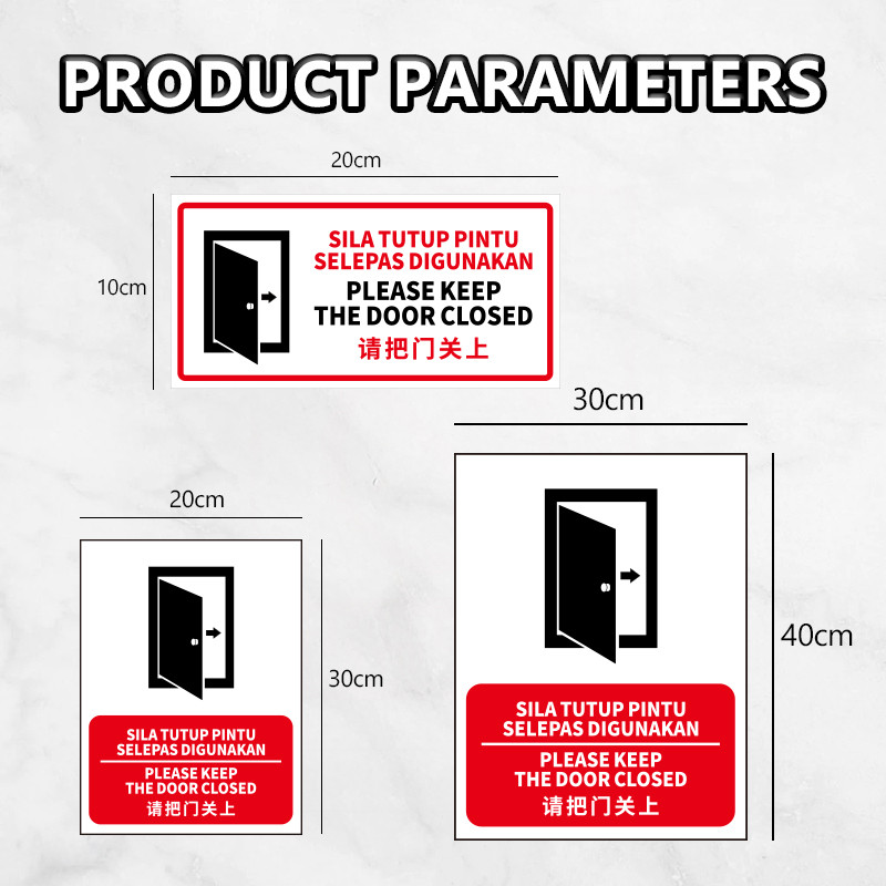 Keep Door Closed Sticker Waterproof PVC Sila Tutup Pintu Sign For ...