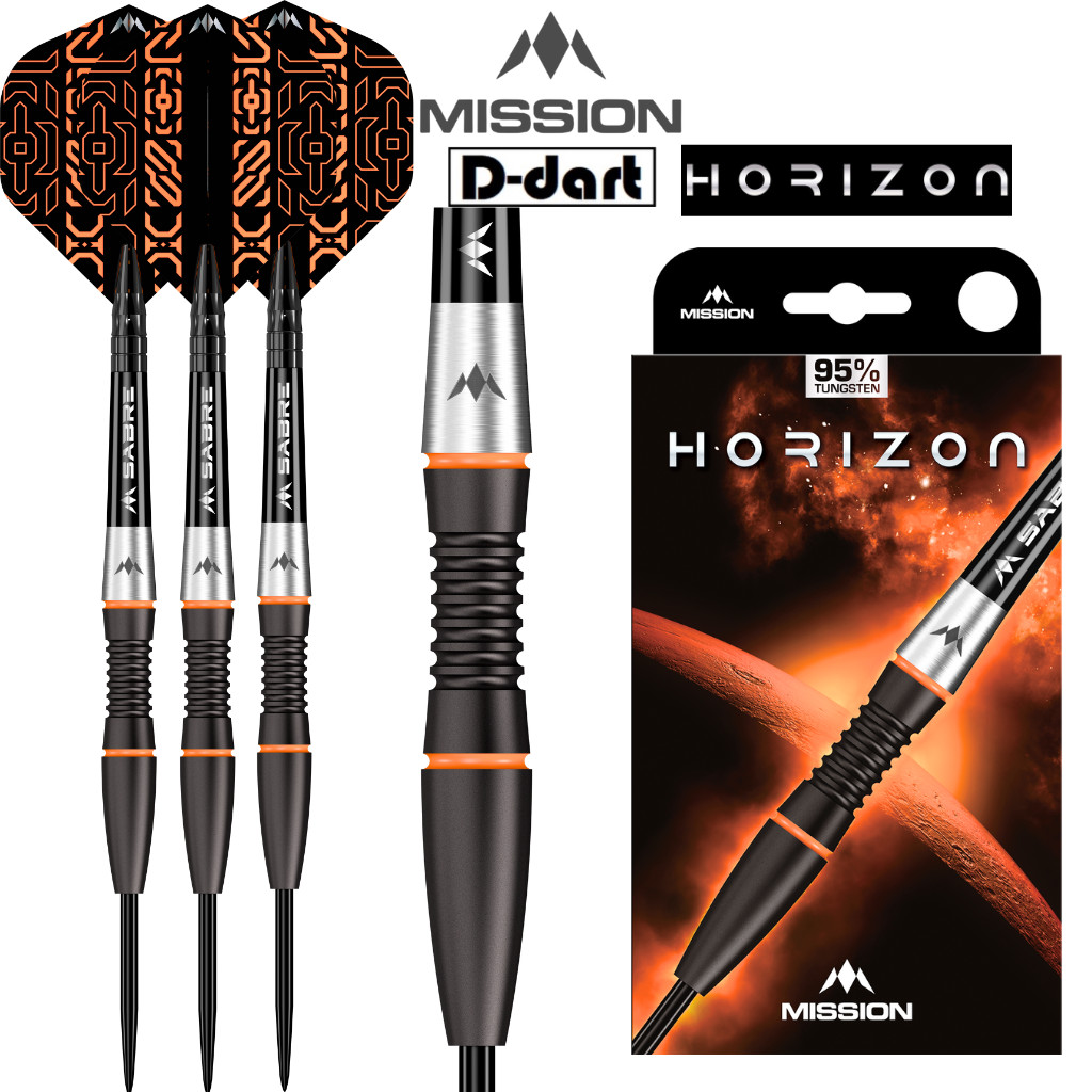 MISSION STEEL TIP DART - 22G/24G HORIZON BLACK PVD ORANGE 95% Tungsten ...