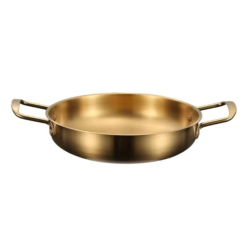 Korean Gold Pot Style Gold Dry Pot Flat Bottom Stainless Steel Wok Pan ...