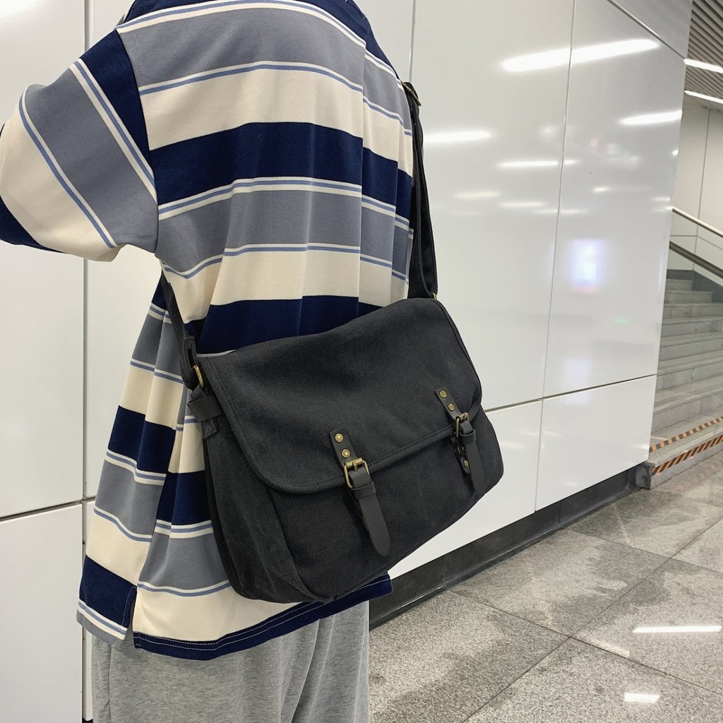 Japanese Street Wear Messenger Bag Men Casual Retro Canvas Bag | Shopee ...