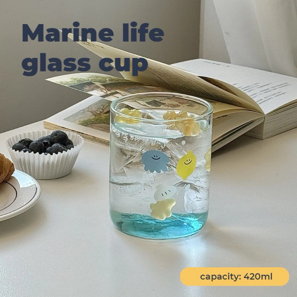 🍋Ready Stock🍋Ins Korean Marine Life Lemon Ocean Transparent Glass Cup ...