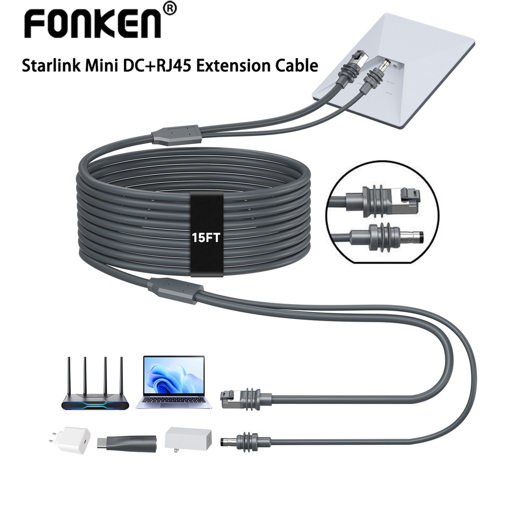 Fonken 2 in 1 Starlink Mini Cable DC/RJ45 To DC/RJ45 Cable Adapter ...