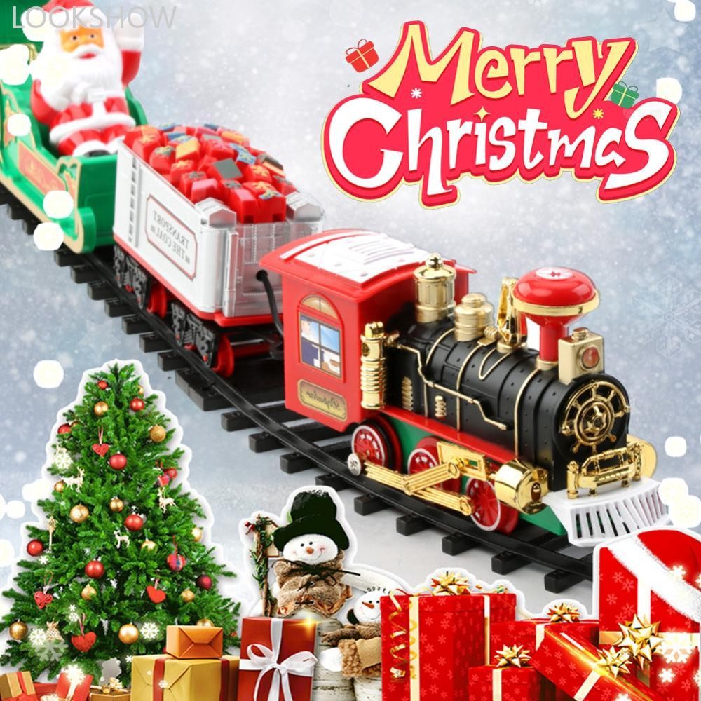 LOOKSHOW Animated Christmas Tree Train Hanging Electric Train Set Steam ...