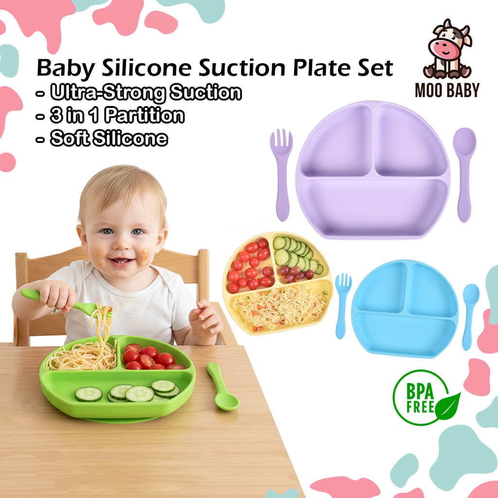 👶Pinggan Baby Plate Set Silicon Plate Baby Food Plate Set Kids Plate ...