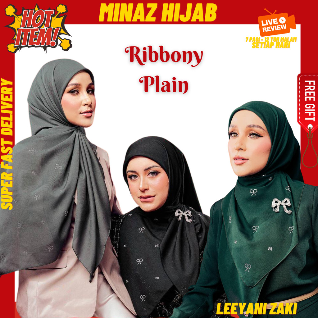[READY STOCK] Minaz Hijab Ribbony Series Plain Bidang 45 Premium Cotton ...