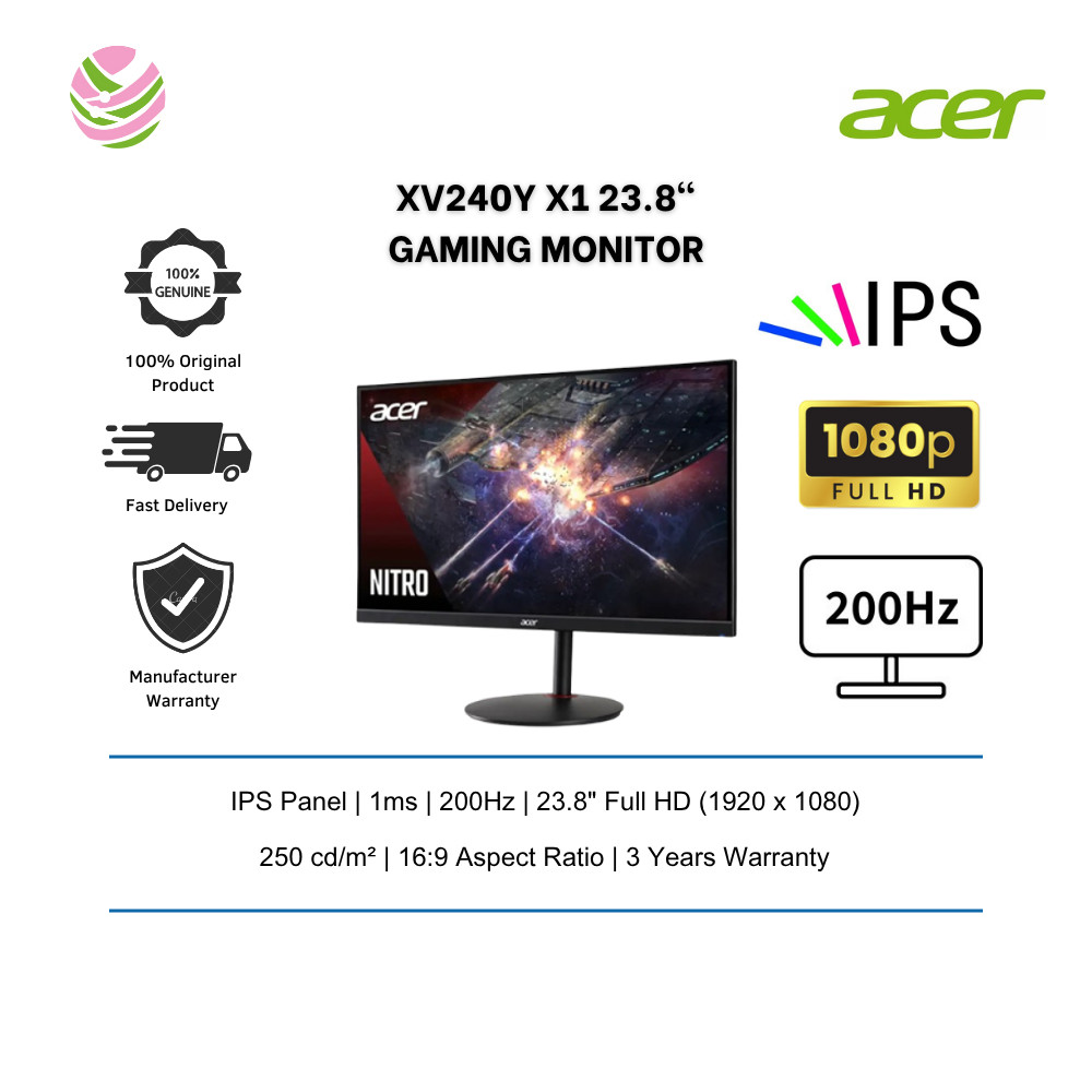 Acer XV240Y X1 23.8" Gaming Monitor (IPS, 1920 x 1080, 1ms, 250cd/m² ...