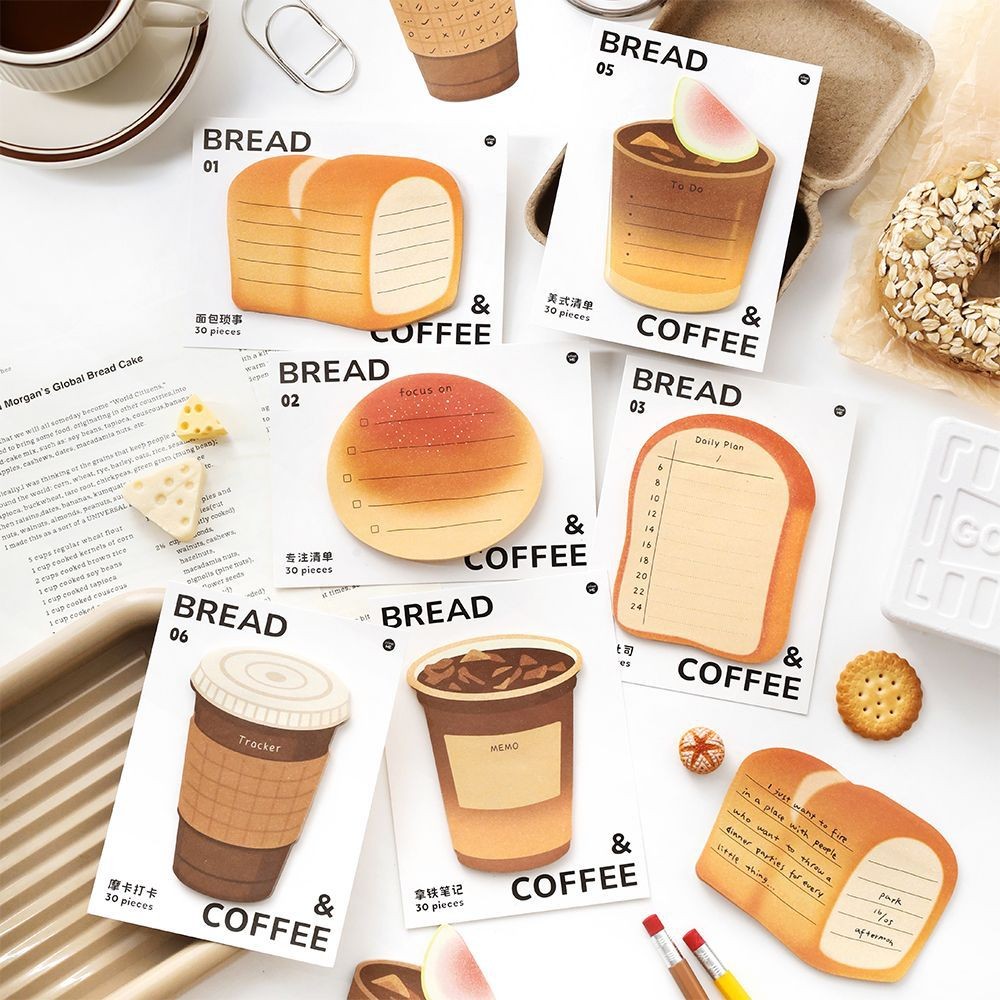 (30Sheets) Infeel.Me Coffee Toast Sticky Note Memo Writing Office ...