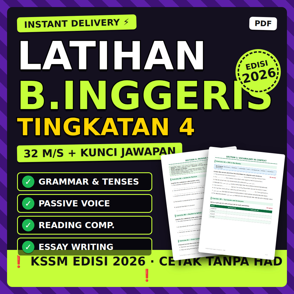 [INSTANT DELIVERY] Latihan BI Form 4 KSSM 2026 Grammar Essay Literature ...