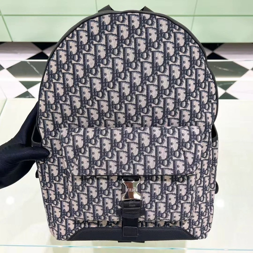 Dior EXPLOREROblique Printed Zipper Grained Cow Leather School Bag ...
