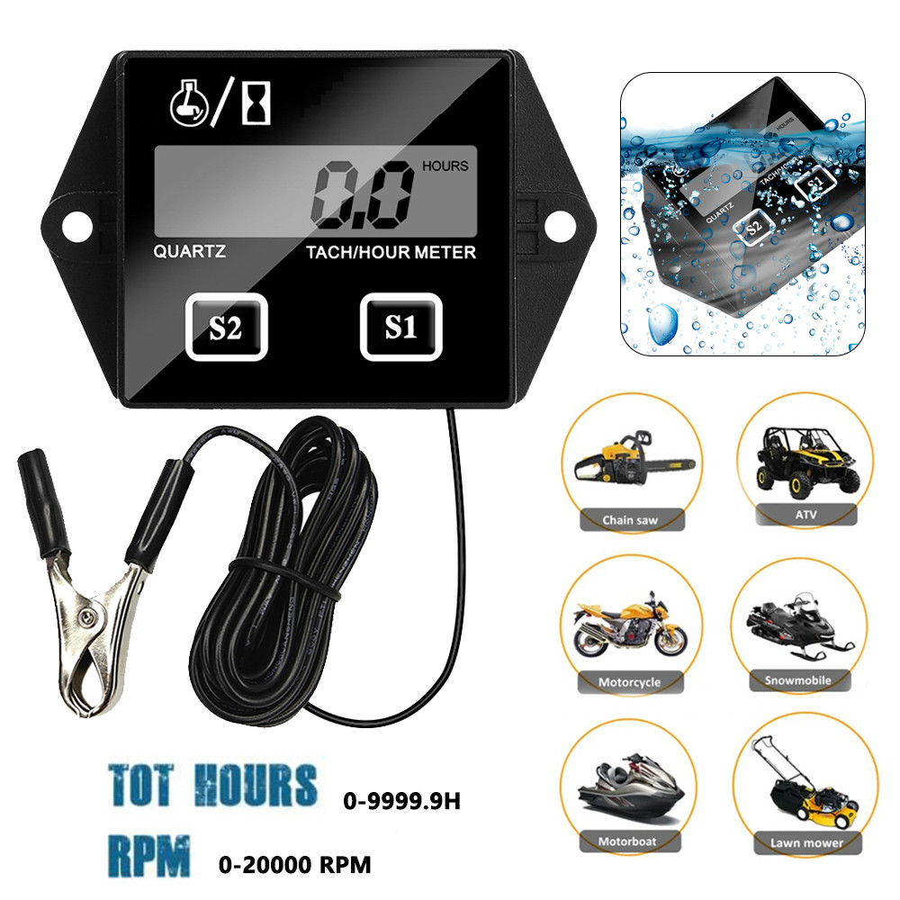 Digital Motor Speedmeter Engine Hour Meter Tachometer Gauge RPM LCD ...